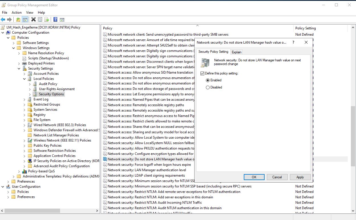 Do Not Store LAN Manager Hash Value