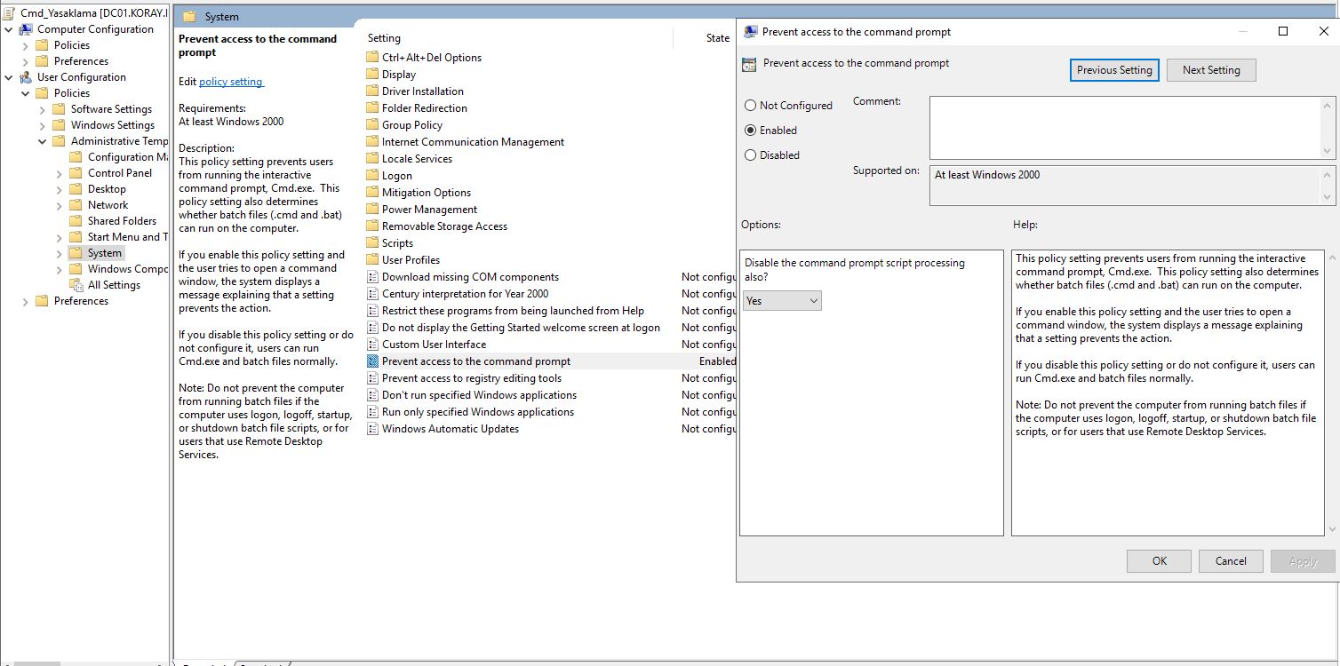 Prevent Command Prompt GPO -AD SECURITY